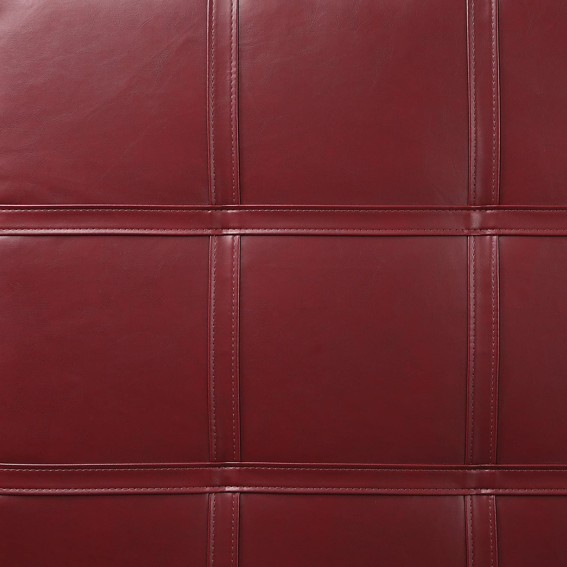 OSP Home Furnishings Detour Strap Square Storage Ottoman with Tray and Solid Wood Legs, Crimson Red Faux Leather
