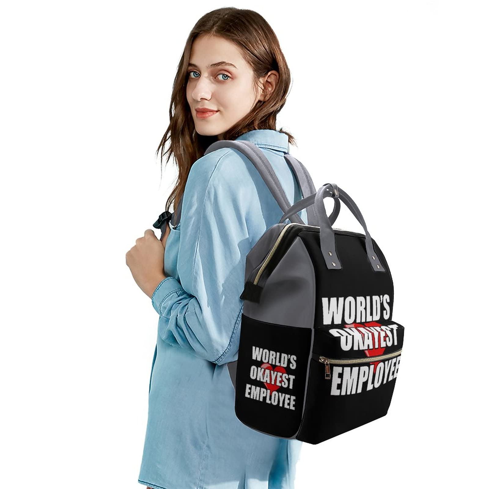 World's Okayest Employee Diaper Bag Backpack Large Capacity Mommy Bags Multifunction Nappy Bag Travel Back Pack Gray-Style