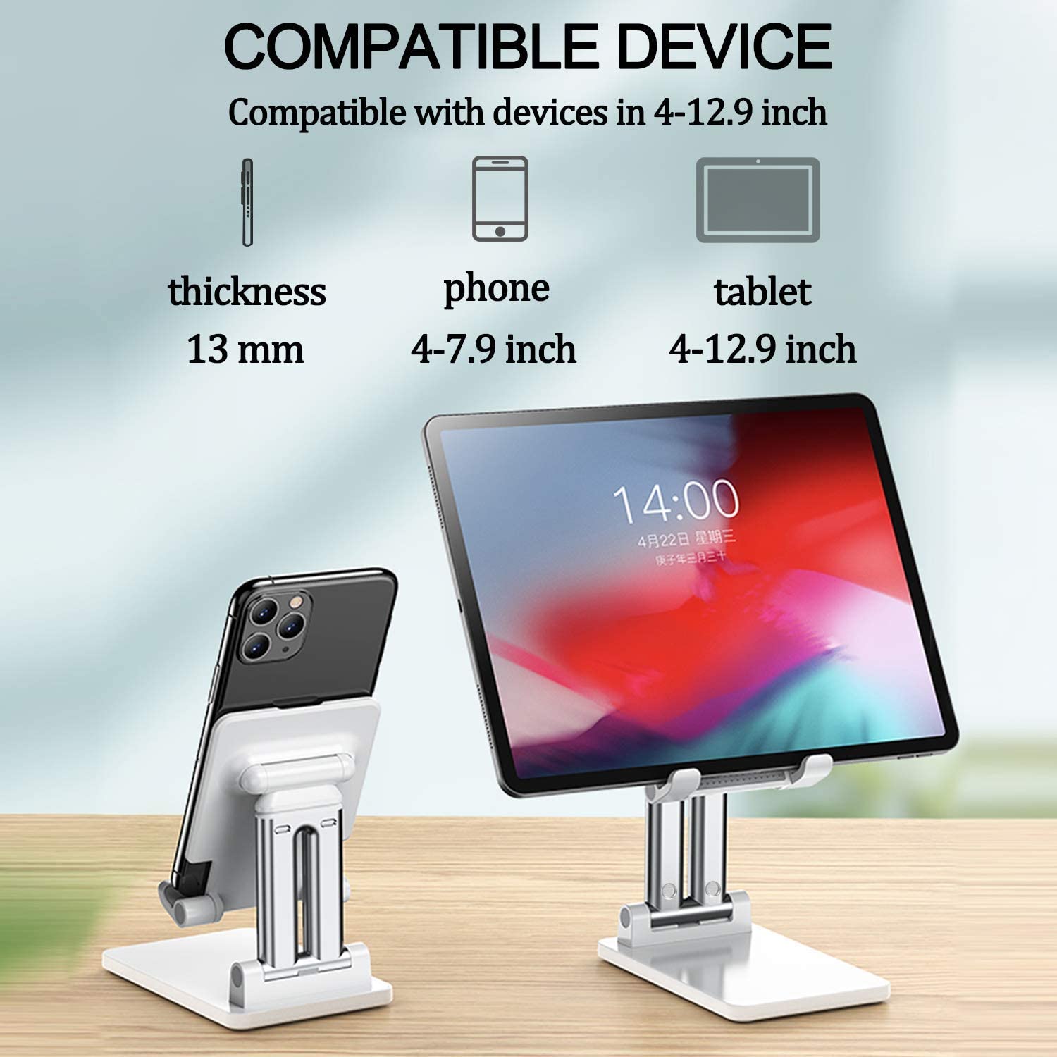 Tablet Stands and Holders Adjustable for Kids,Foldable Heavy Duty Strong Double Rod Support Dock Compatible with iPhone 11 Pro XS Max XR X 8 Plus Samsung Galaxy S10 9 8 & Tablets