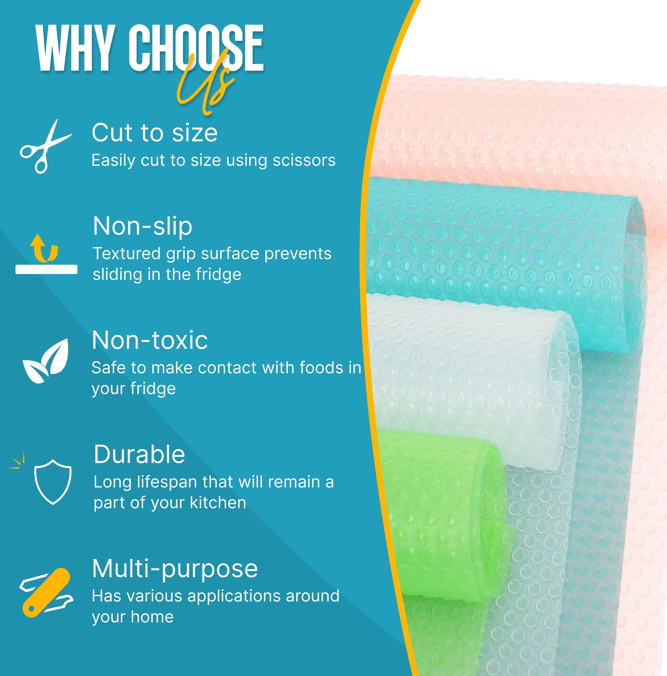 Refrigerator Liners for Shelves (8 Pack) by Linda’s Essentials | Easy to Clean Fridge Liner with Spill Protection Refrigerator Shelf Liners & Drawer Liner | Nonslip BPA-Free Refrigerator Mats (Clear)