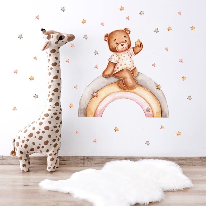Teddy Bear Wall Sticker Peel and Stick Vinyl Decal for Kids Room Nursery Home Decor (Teddy with Balloons1)