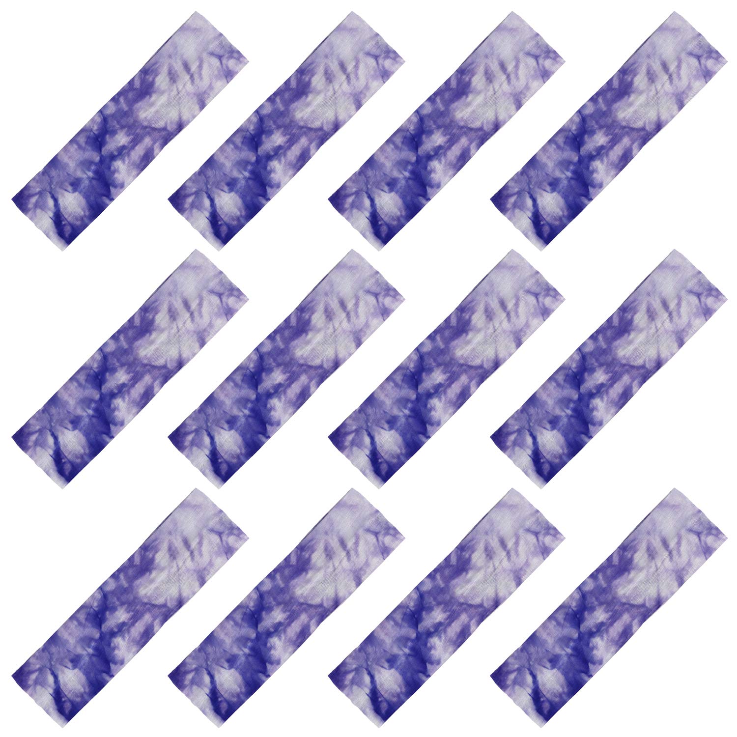 Kenz Laurenz Soft Wide Headbands - 12 Pack Yoga Headband Stretchy Elastic Cotton Sports Head Bands for Women Girls Men Sweatband Fashion Hair Wrap Accessories Set Wholesale (Purple Tie Dye)