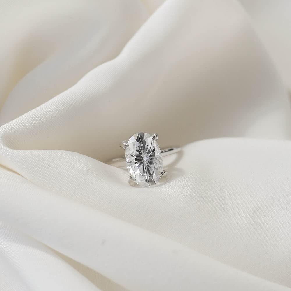 RITZIN Elongated Oval Cut 2 Carat White Moissanite Solitaire Engagement Rings in 925 Sterling Silver - 6