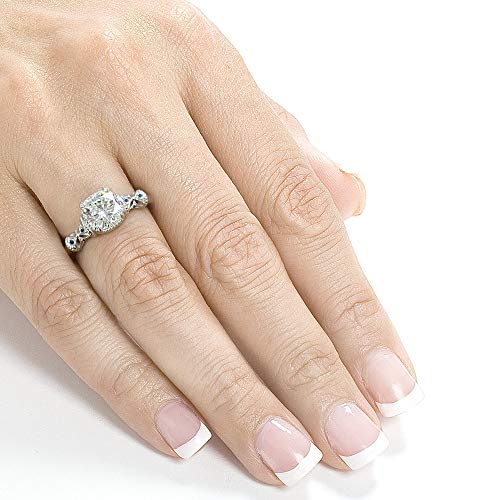 Kobelli Antique Style Cushion-cut Moissanite (GH) Engagement Ring with Blue Sapphire 1-3/4ct TGW 14k White Gold - Size 7