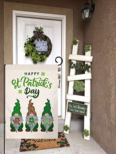 St. Patricks Day Gnomes Garden Flag Vertical Double Sided Burlap Yard Spring Shamrock Outdoor Decor 12 x 18 Inches