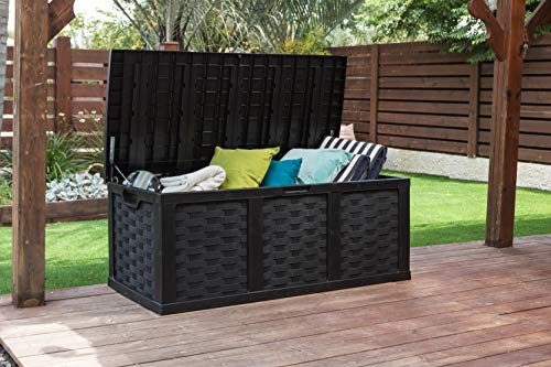 Starplast XXL Sit-On Rattan Style Storage Box: 167.5 Gallon Outdoor Plastic Bin, Weather & Water Resistant, 62.9 x 29.5 x 25 Inches, 2 Colors, 66-811