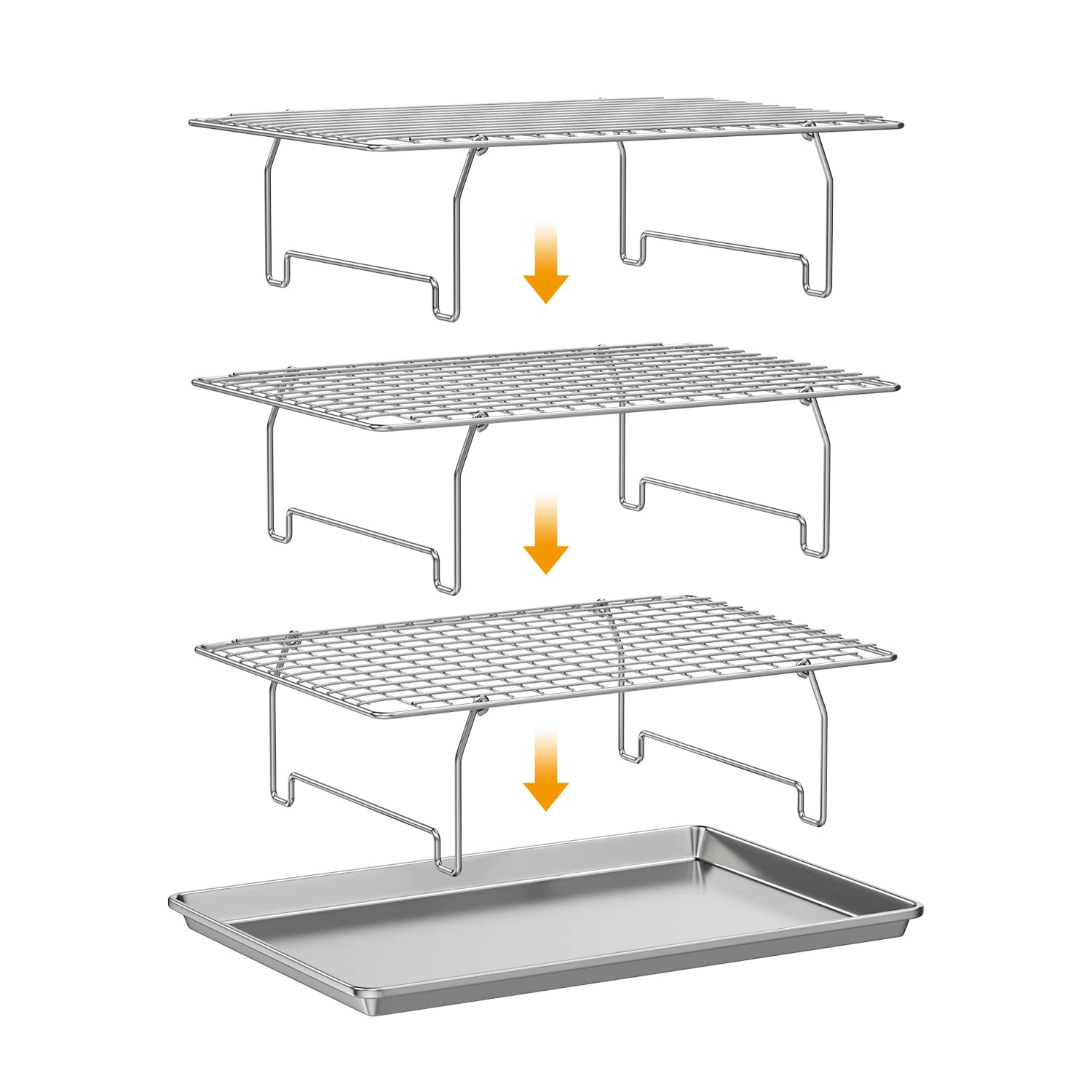 SafBbcue 3 Tier Cooling Rack with Baking Sheet Pan for Cookies Cakes Pies, Cake Layers, Finger Foods 304 Stainless Steel Oven and Dishwasher Safe