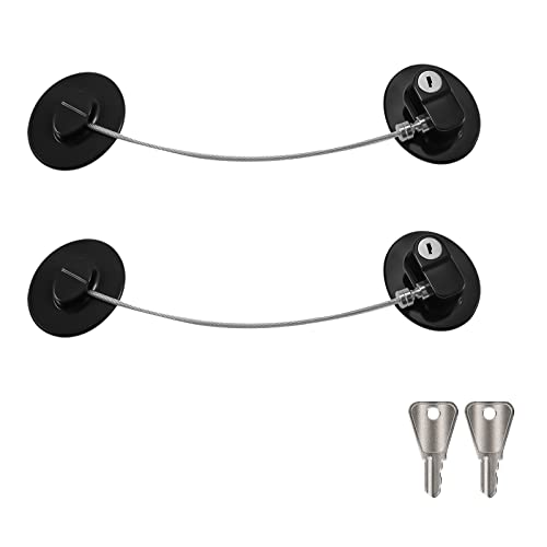 SAVITA 2pcs Refrigerator Door Locks with 2pcs Keys Stainless Steel Adhesive Refrigerator Door Locks Freezer Lock Child Proof Fridge Locks for Cabinet Cupboard Drawer Kitchen (Black)