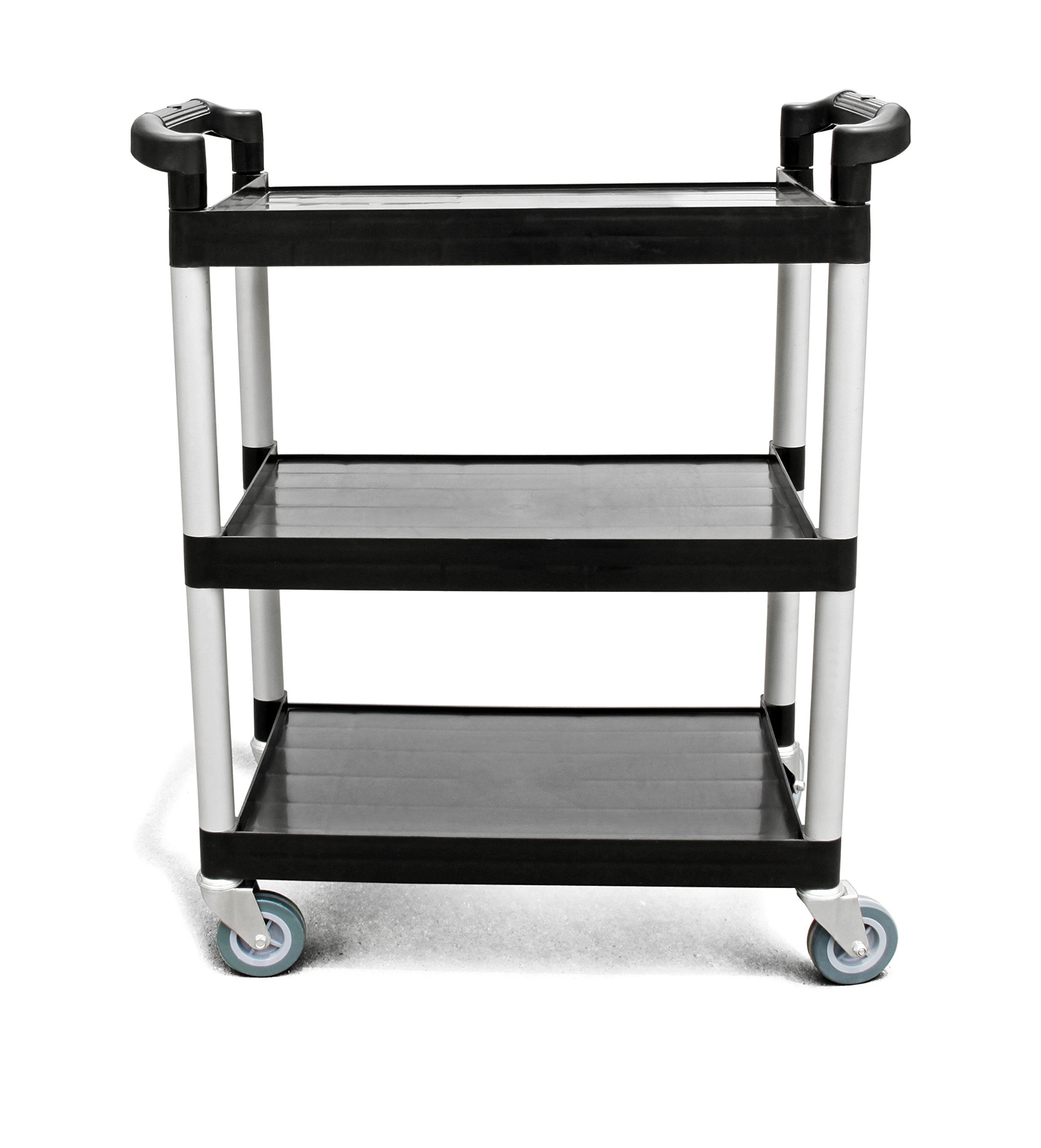 New Star Foodservice 54538 250-Pound Plastic 3-Tier Utility Bus Cart with Locking Casters, 32" x 16" x 38", Black