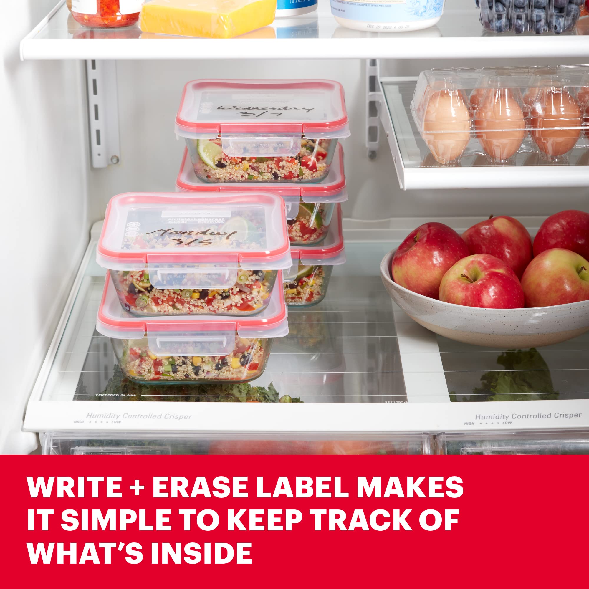 Pyrex Freshlock 10-Pieces 4-Cup Glass Food Storage Containers Set, Airtight & Leakproof Locking Lids, Freezer Dishwasher Microwave Safe