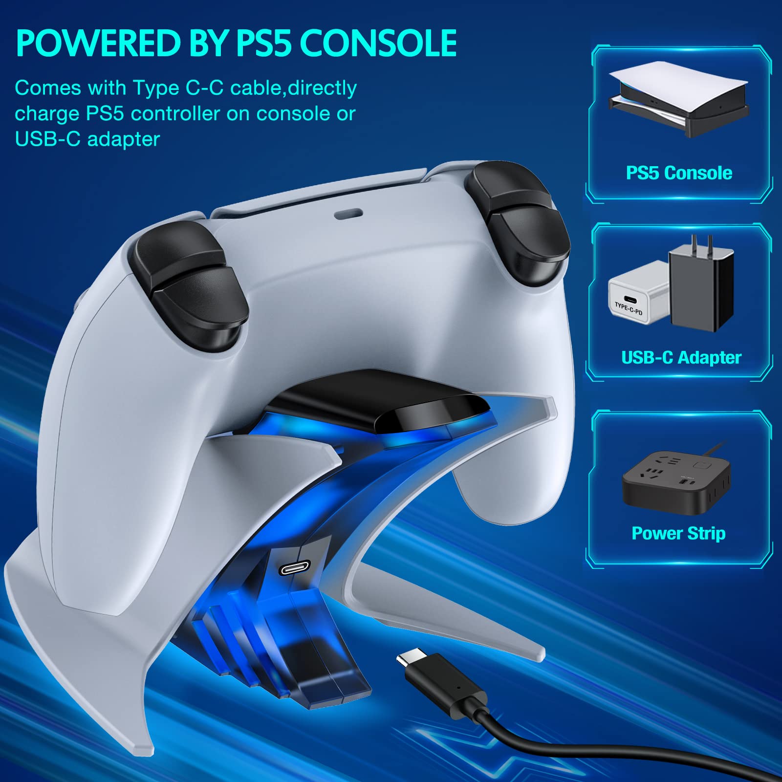 PS5 Controller Charger Station, PS5 Charging Station for Playstation Dualsense Controller, 5V/2.6A Fast Charging PS5 Controller Charger Dock for Playstation 5 Controller with Plane Design
