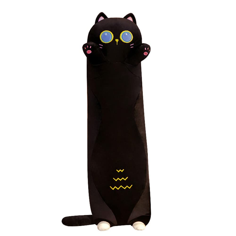 SEAHOME Cute Long Cat Plush Pillow Black Stuffed Animal Soft Long Throw Pillow for Sleeping Long Pillow for Bed, Home Decor, Soft Doll Toy Gift (43.3in/110cm)