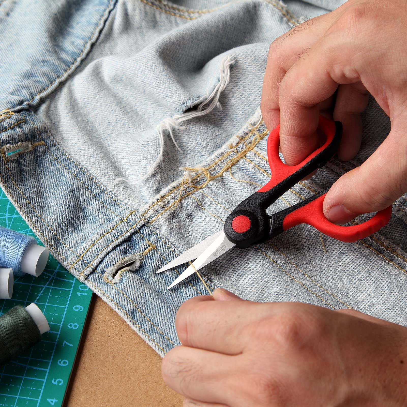 LIVINGO Professional Sewing Scissors Set: 8.5” Heavy Duty Sharp Titanium Coated Forged Stainless Steel Fabric Scissors, 4.5” Small Detail Embroidery Scissors, 5” Thread Snips, Comfort Grip, 3 Pack