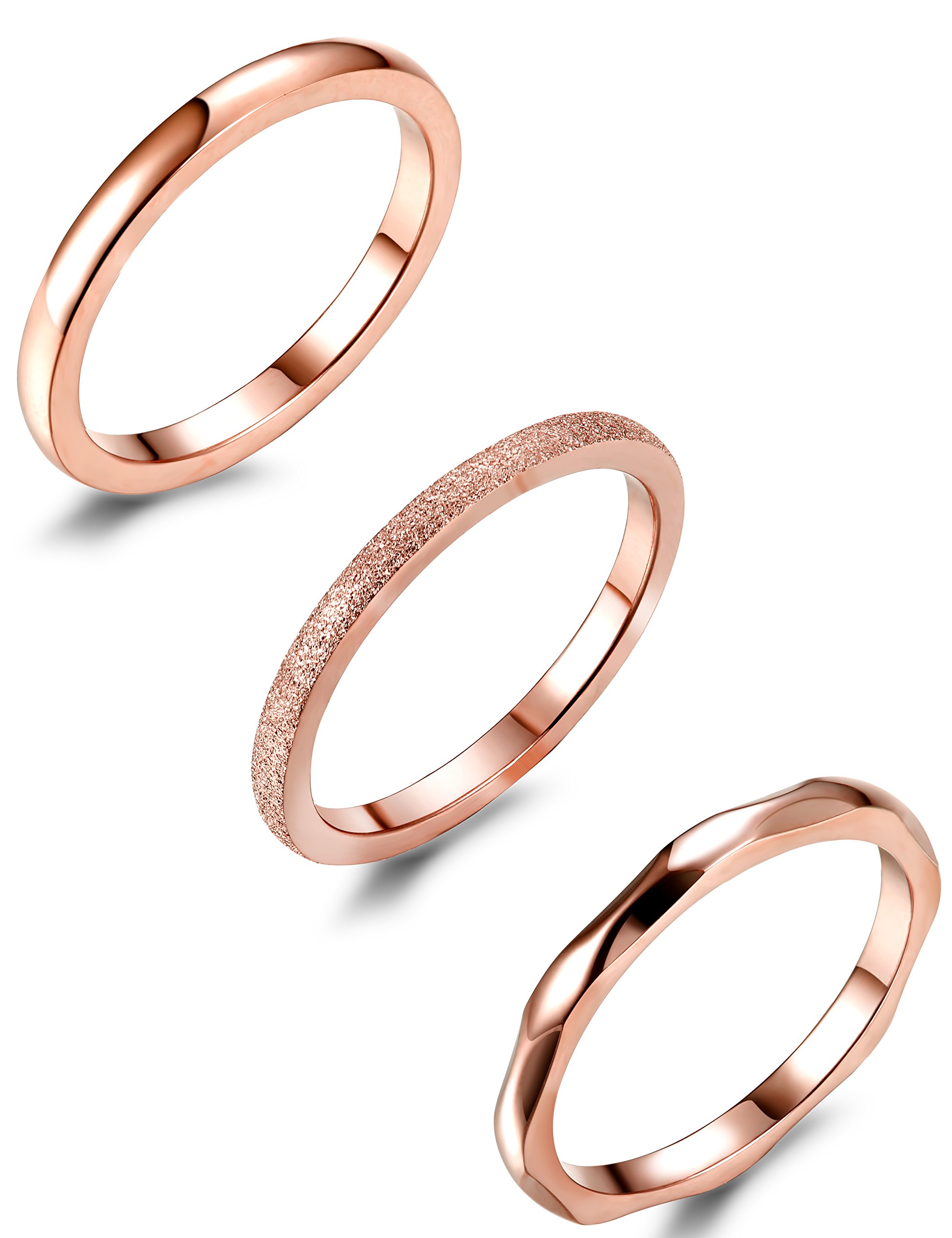 JOERICA 3Pcs 2mm Stainless Steel Women's Stackable Eternity Ring Band Engagement Wedding Ring Set 4-9 (stainless-steel,Rose gold, 6)