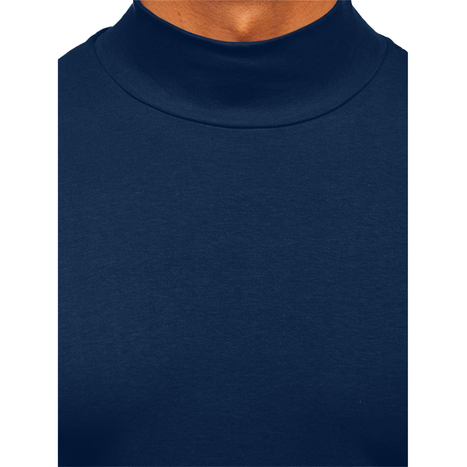 PICKLION Mens Casual Turtleneck Long Sleeve Undershirt Slim Fit Pullover Basic T-Shirts Navy Blue