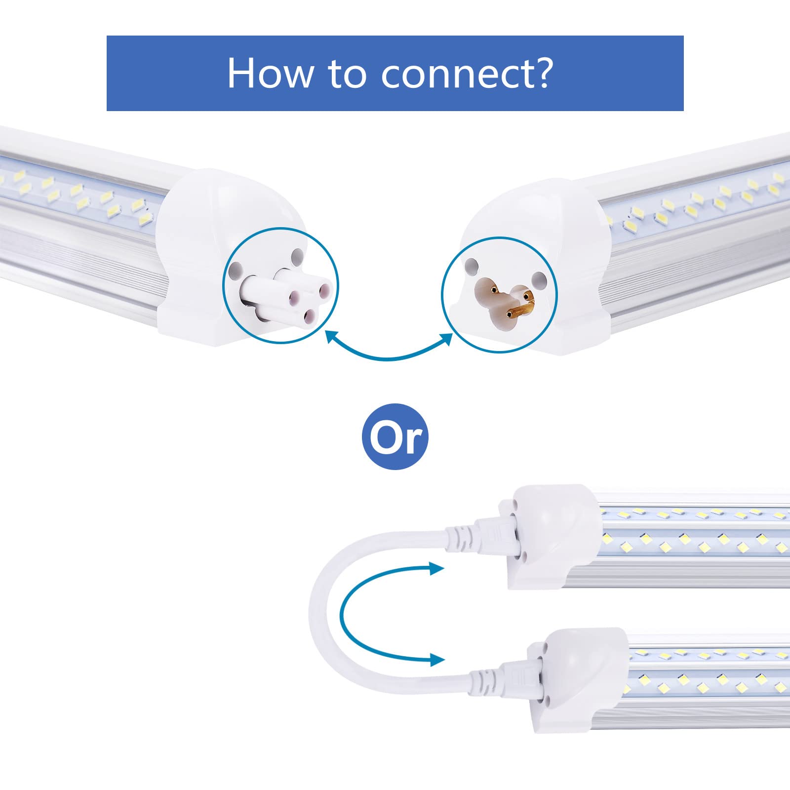 JOMITOP 8 Ft Integrated LED Tube Light 120W T8 V Shaped 96" Four Row 14400 Lumens(300W Fluorescent Equivalent) Clear Cover Super Bright White 6500K Pack of 6