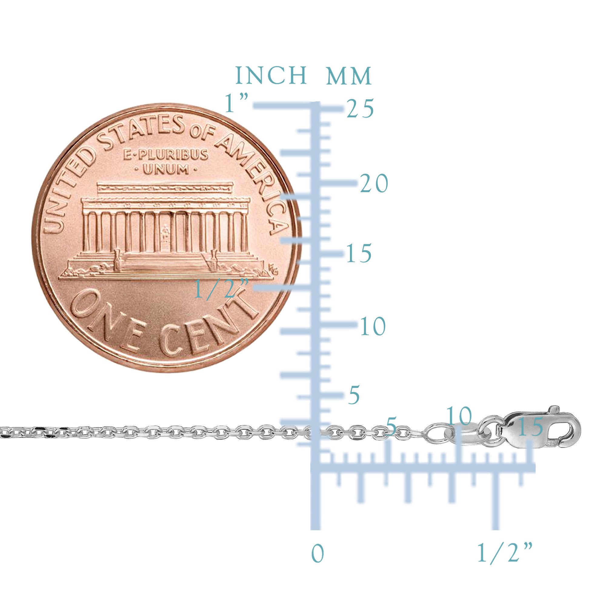 Jewelry Affairs 14k White Real Gold Cable Link Chain Necklace, 1.1mm, 18"