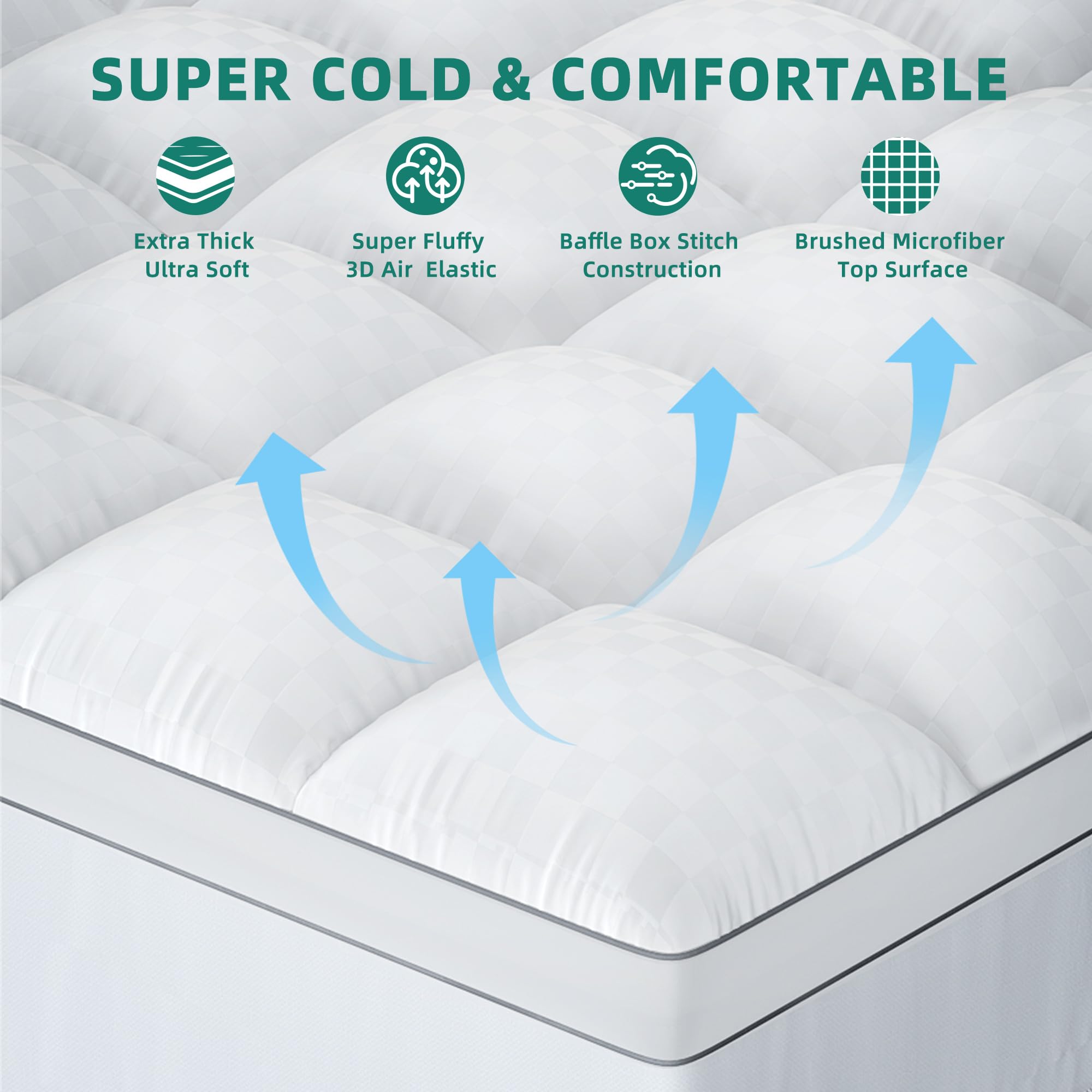 YITAHOME Mattress Pad King Thick Mattress Topper, Bedding Quilted Fitted Soft Mattresses Top, Cooling Breathable Fluffy Mattress Protector with 8-21 Inch Deep Pocket, White