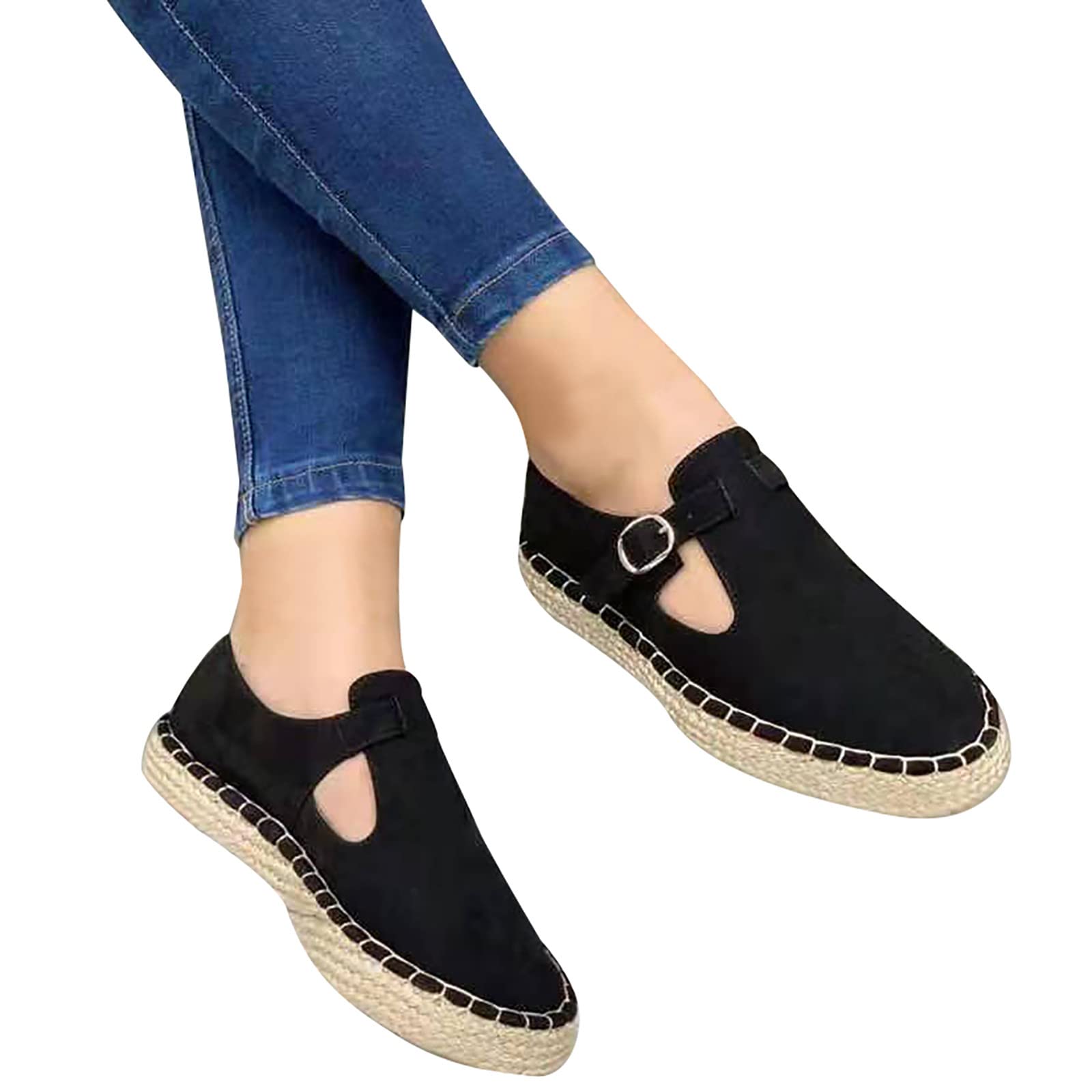 sckarle Women Espadrille Platform Wedges Sandals Ankle Straps Buckle Cutout Breathable Casual Summer Closed Toe Sandals