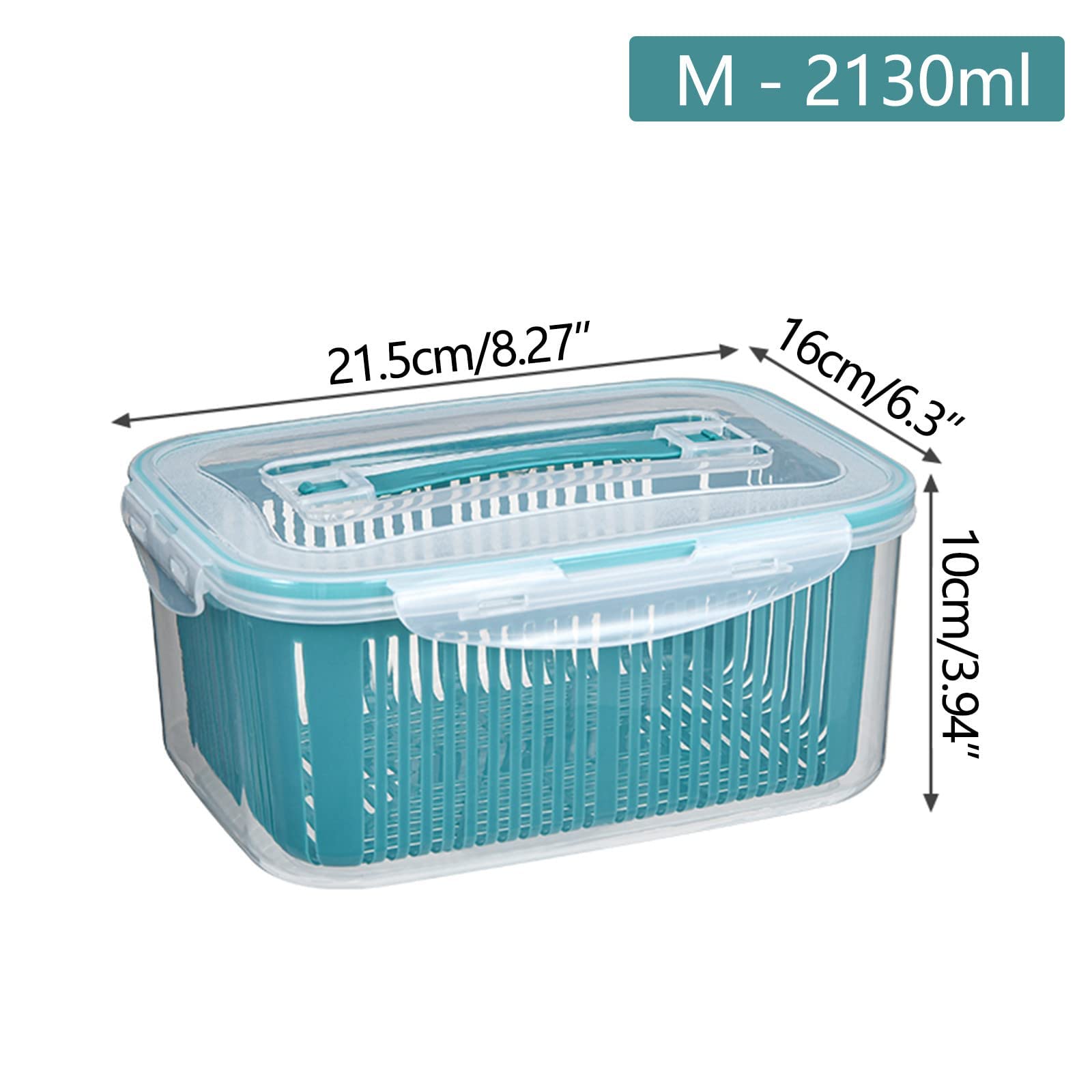 QBOMB Vegetable and Fruit Storage Container, Containers with Lid and and Removable Drain Basket,Containers for Fridge Berries Vegetable Wash, 5 Sizes, Food Grade Safe,2300ml