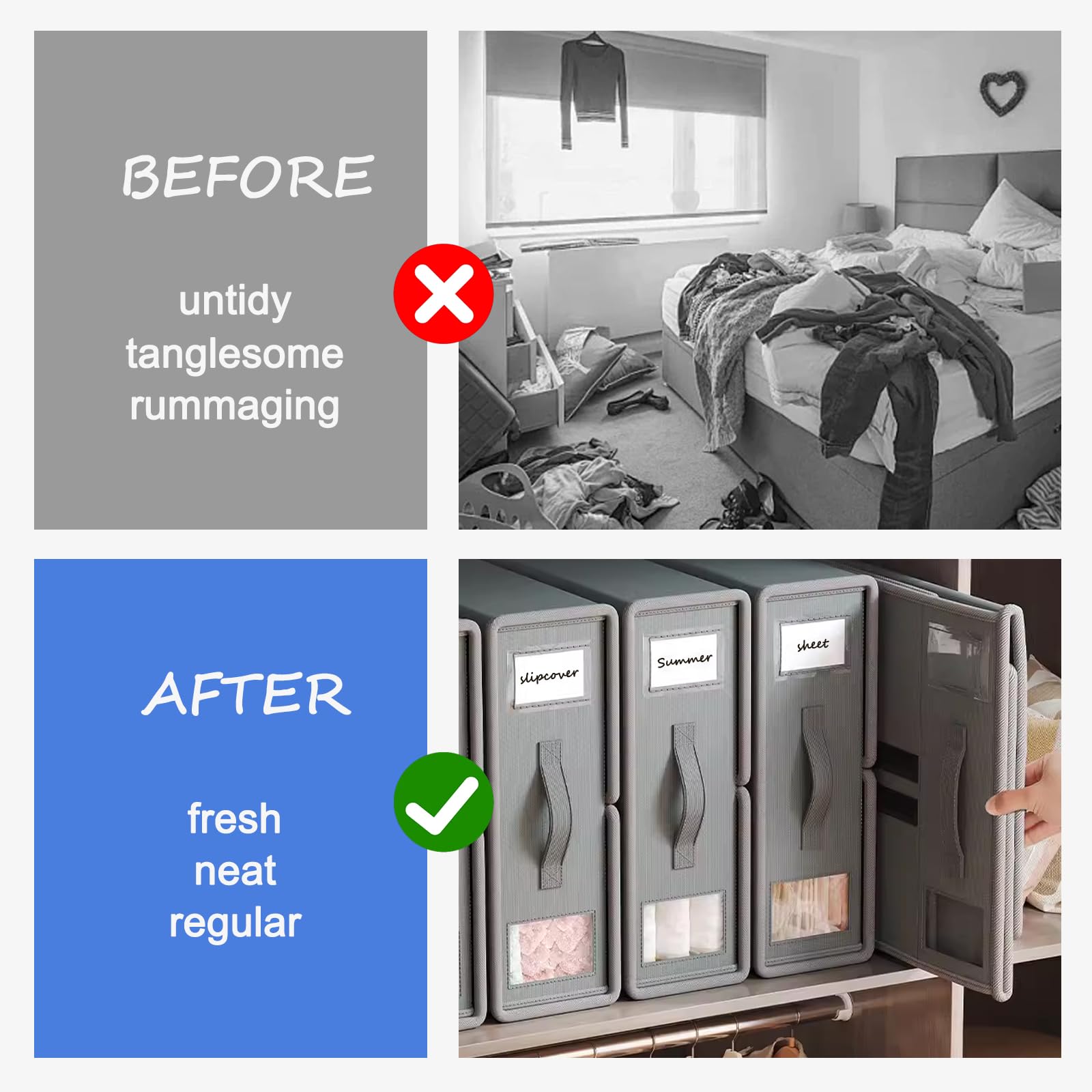 ZDFRBJGㅤㅤㅤㅤ Bed Sheet Organizer and Storage Foldable Oxford For Bed Sheets(King & Queen Size), Duvet Covers and Pillowcases with Handle and window 4 Pcs(Gray)