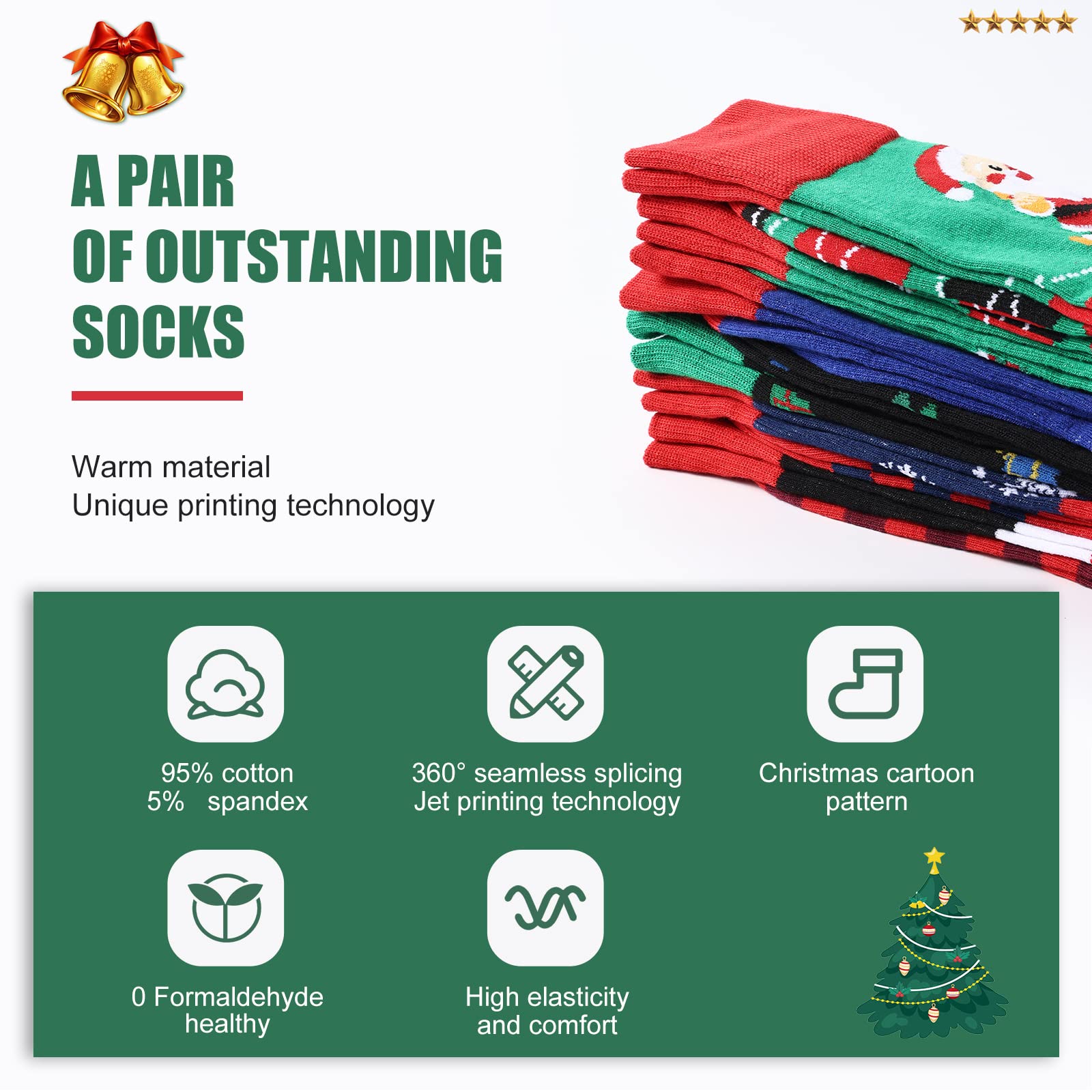 Moonlight Manor Christmas Socks For Men, 6 Pack Mens Christmas Socks, Xmas Crew Socks US Size 6-13