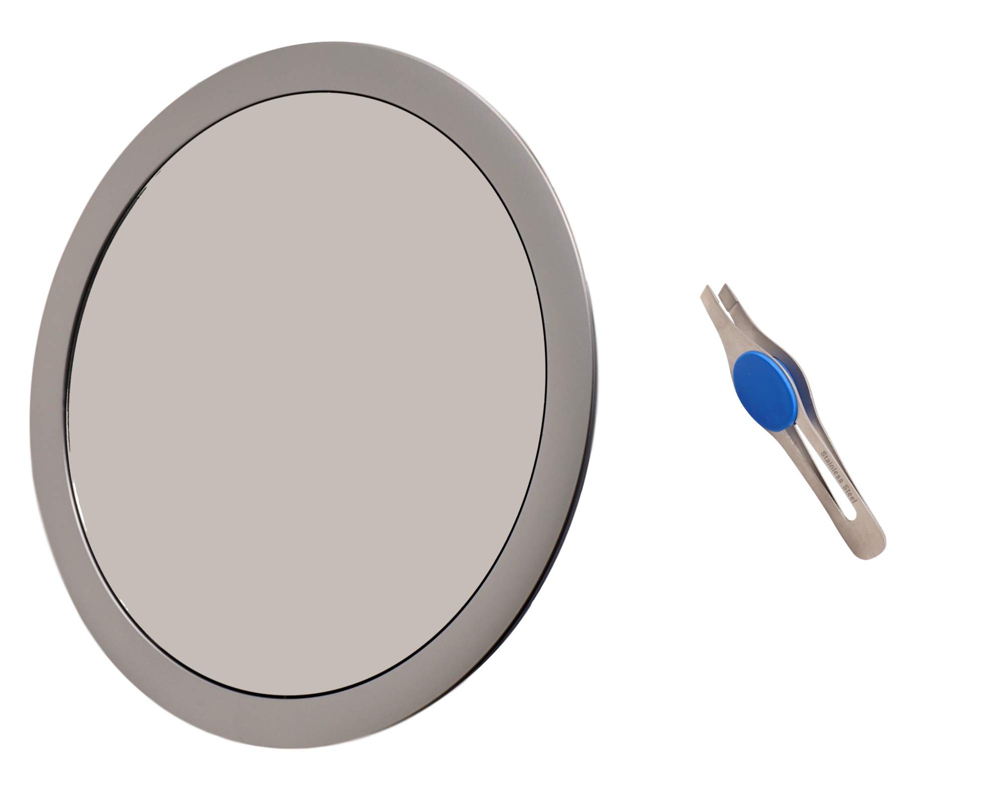 Magnifying Mirror 8X with Suction Cup (Round, 10 in) and Precision Tweezers