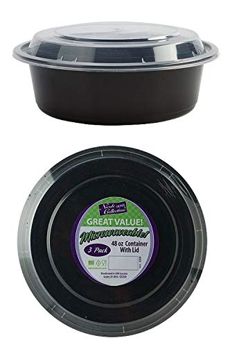Premium Deep Round Black Containers - 9" (Pack of 3) - Stackable & Leak-Proof Design | Perfect for Meal Prep, Storage & Reusable Home Organization
