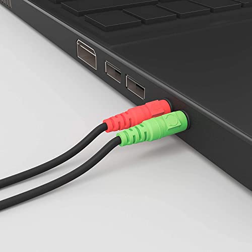 V-8 Mic + Audio Splitter for Computer 3.5mm Female to 2 Dual 3.5mm Male Y Splitter Cable Smartphone Headphone Headset to Computer PC (Black)