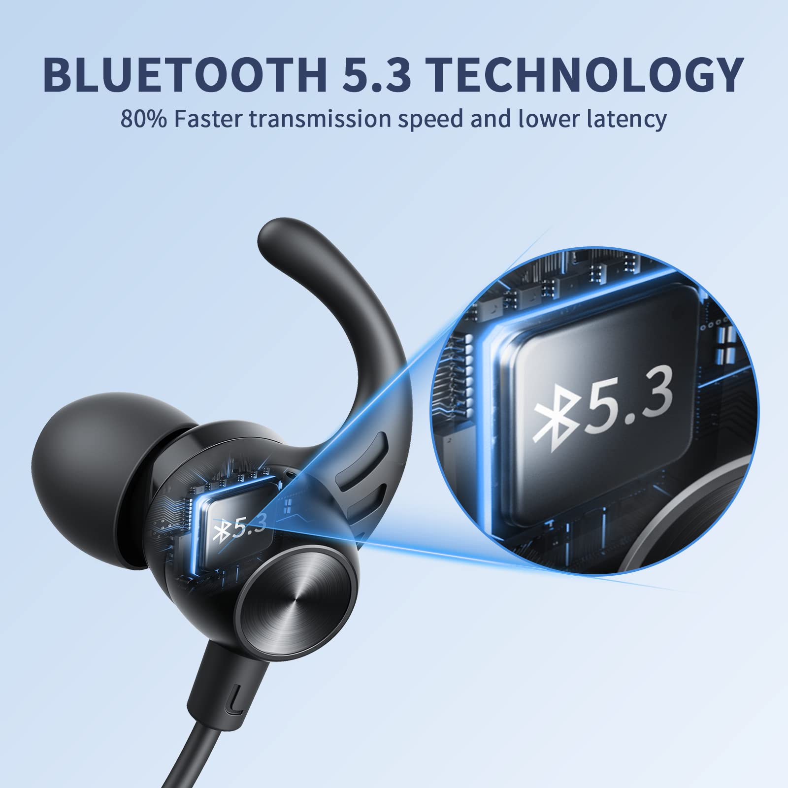 JOYWISE Bluetooth Headphones Wireless Earbuds with 52Hrs Playtime,Bluetooth 5.3 Headphones Wireless Bluetooth Neckband,IPX7 Waterproof Stereo Earphones with USB-C Fast Charging for Workout Gym Sport