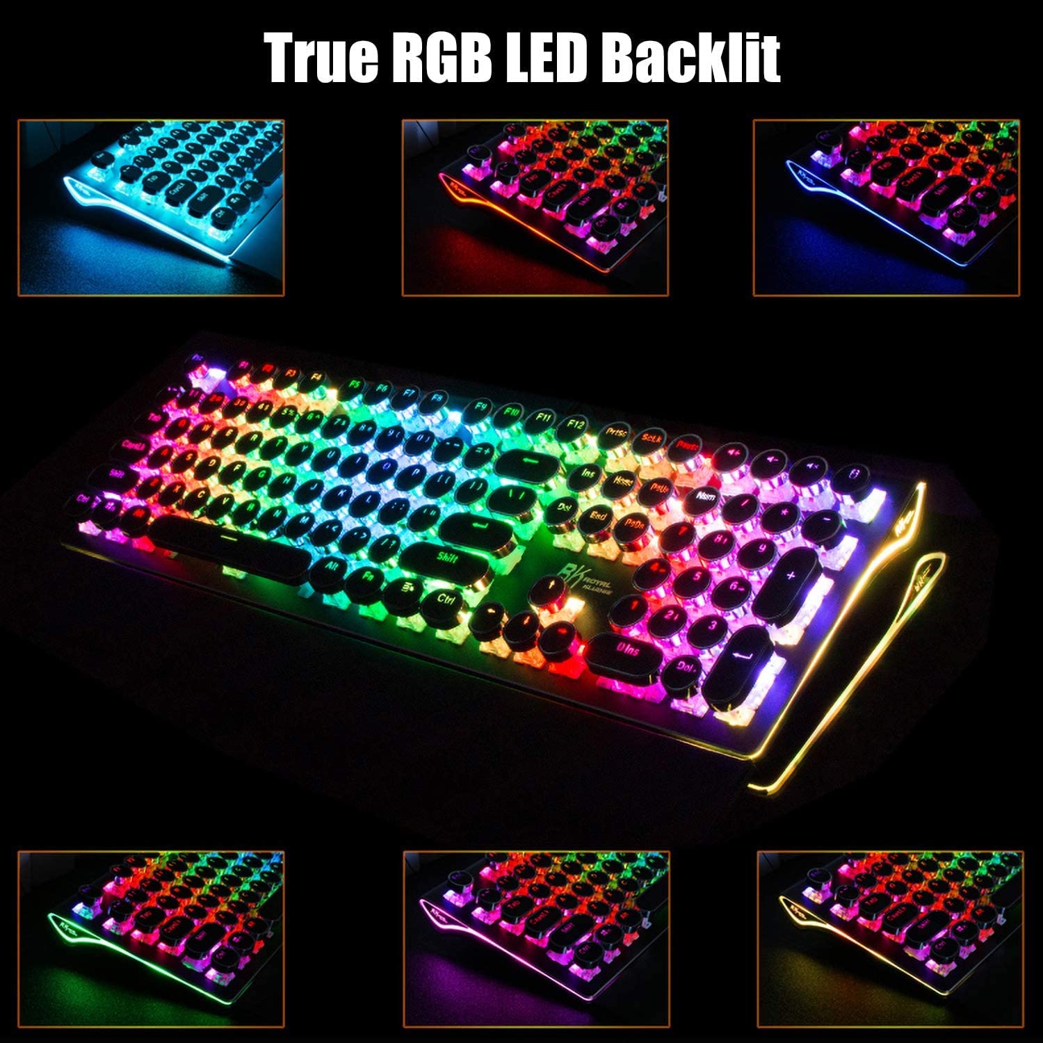 RK ROYAL KLUDGE S108 Typewriter Style Mechanical Gaming Keyboard with True RGB Backlit Collapsible Wrist Rest 108-Key (Red Switch, Black)