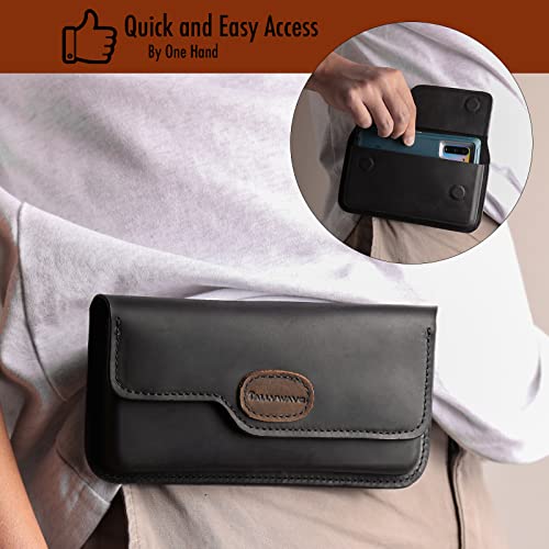 Tallywave Horizontal Cell Phone Pouch for Belt, Leather Phone Holster with Belt Clip for Phone 14 Pro Max, Galaxy S23 Ultra for Smartphone with Protective Case,Phone Belt Holder,XL,Black