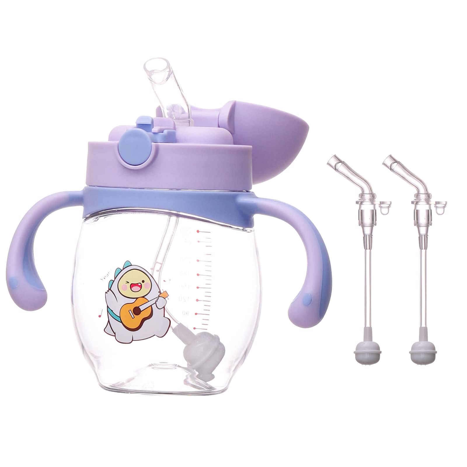 Sippy Cups with Reusable Soft Straw, Baby Bottles, Kids Water Bottle, Toddler Cups, Learner Cups with Removable Handles, Transition Trainer Cups,Leak-Proof, Spill-Proof, Break-Proof Cup (Purple)