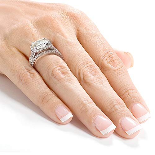 Kobelli Round G-H Moissanite Cushion Halo Bridal Wedding Set 4 CTW 14k White Gold, 7.5