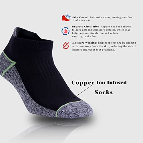 Kodal Copper Ankle Socks, Athletic Low Cut Running Socks for Men Women, Moisture Wicking, Odor Control, Breathable for Sweaty Feet (4 Pairs)