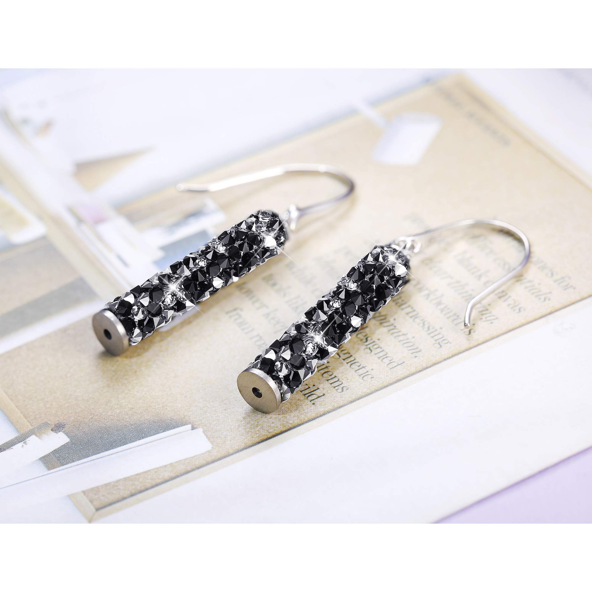 Kesaplan Cylinder Bar Dangle Crystal Earrings for Women Sterling Silver Crystal Drop Earrings Hypoallergenic, Crystals from Austria, Gift for Christmas