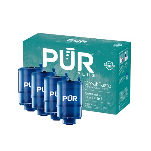 PUR PLUS Faucet Mount Water Filtration System (FM3700B) + 4-Pack Replacement Filters (RF99994)