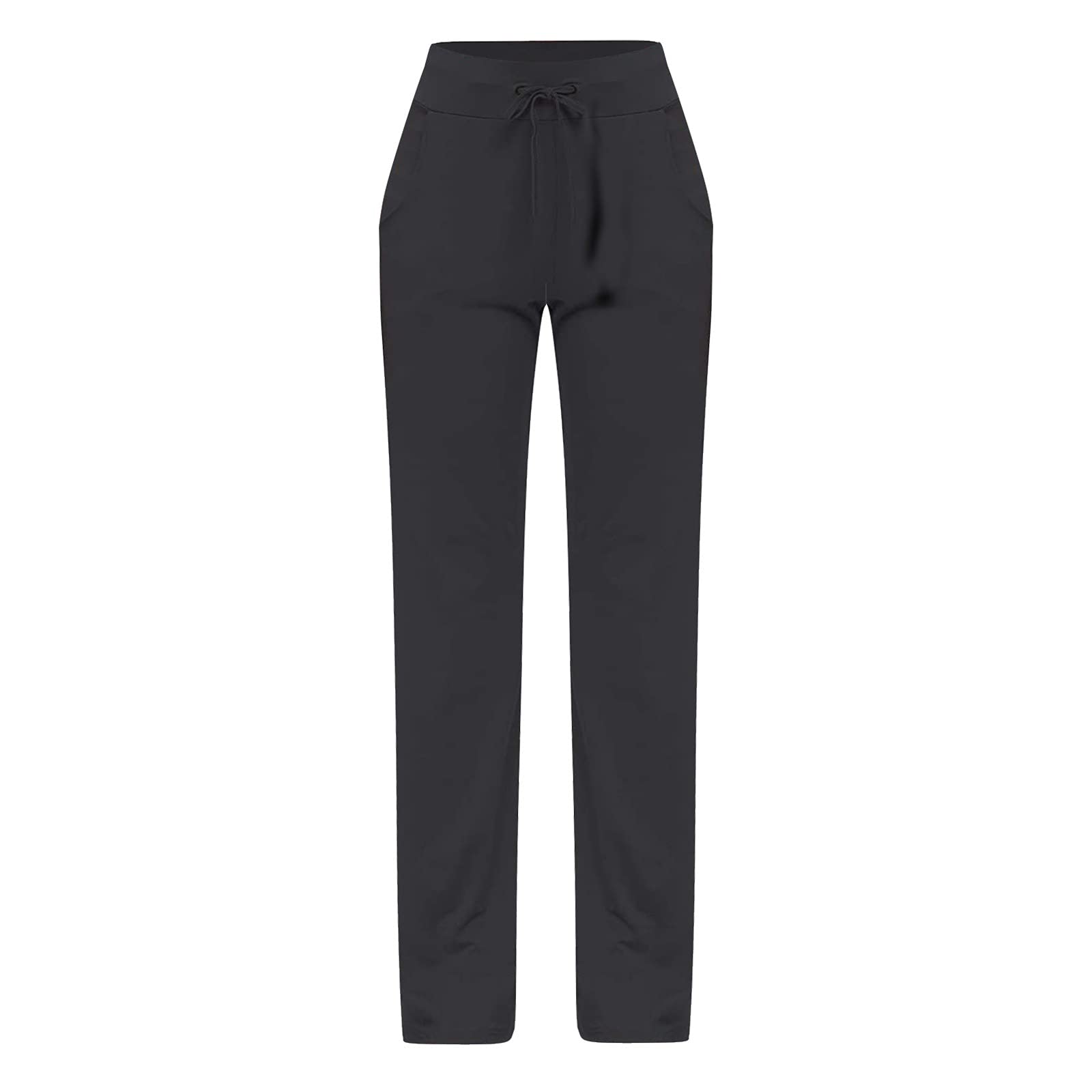 QIUSGE Women Lounge High Waist Yoga Pants Pockets, Solid Comfy Loose Drawstring Wide Leg Joggers Trousers Sweatpants