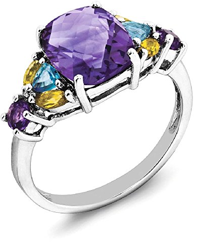 IceCarats 925 Sterling Silver Purple Amethyst Blue Topaz Yellow Orange Citrine Ring Gemstone Band Size 9