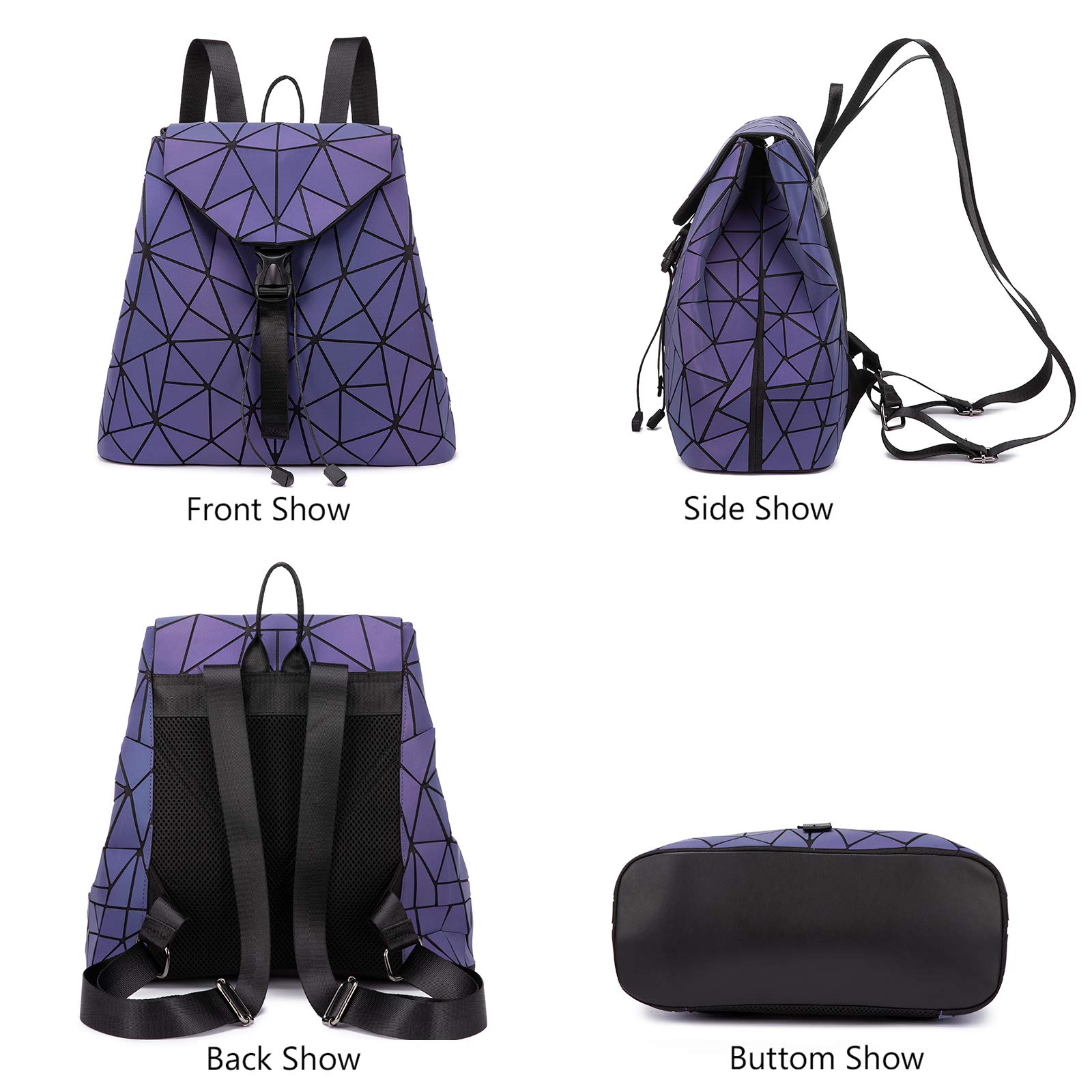 LOVEVOOK Geometric Luminous Backpack for Women Holographic Reflective Purses Crossbody Bag Wallet