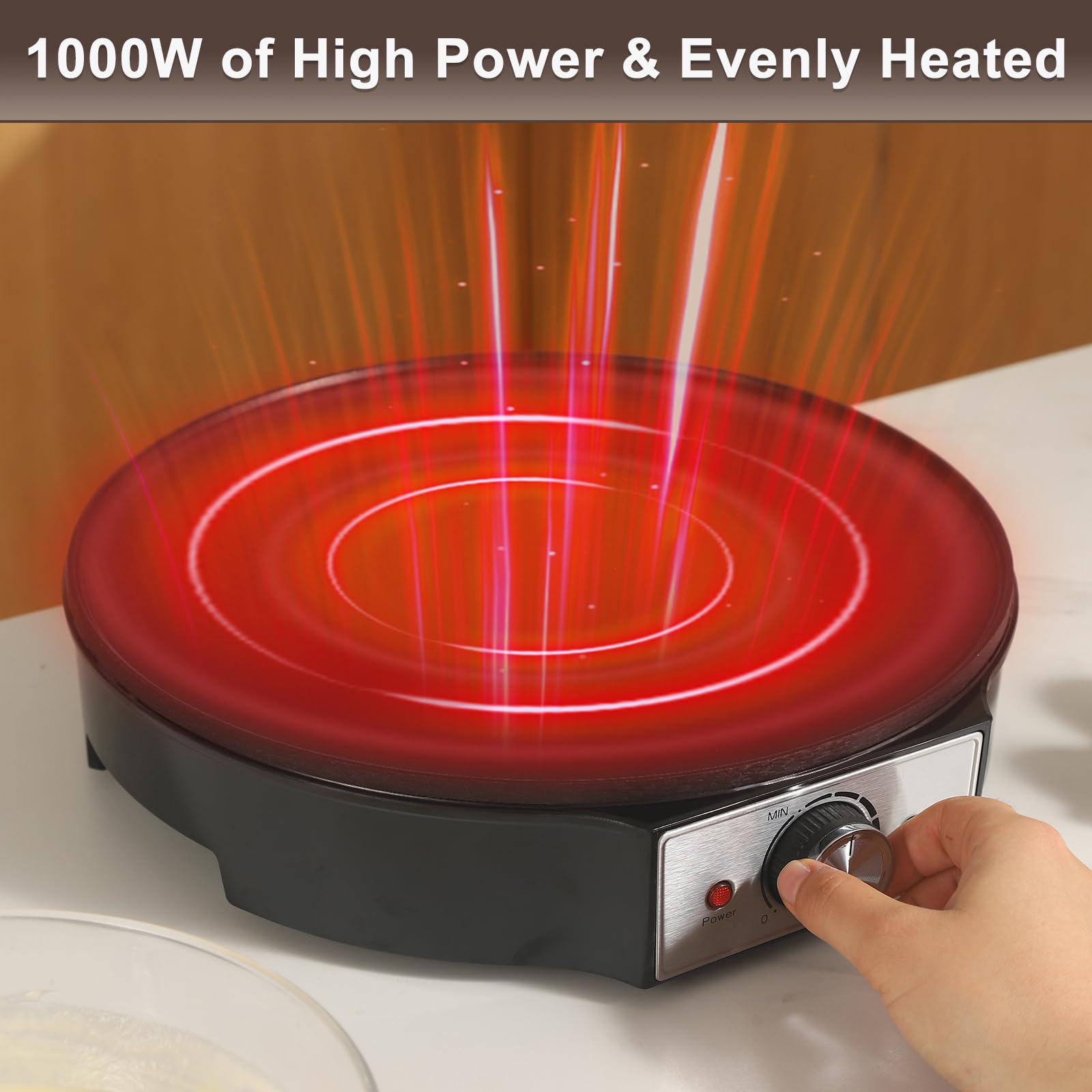 UVFAST Crepes Maker 12'', Electric Crepe Maker & Griddle, Non-Stick Crepe Pan, Crepe Machine with Crepe Spreader, Perfect for Crepes Roti, Tortilla, Blintzes, Pancakes, Adjustable Temperature, 1000W