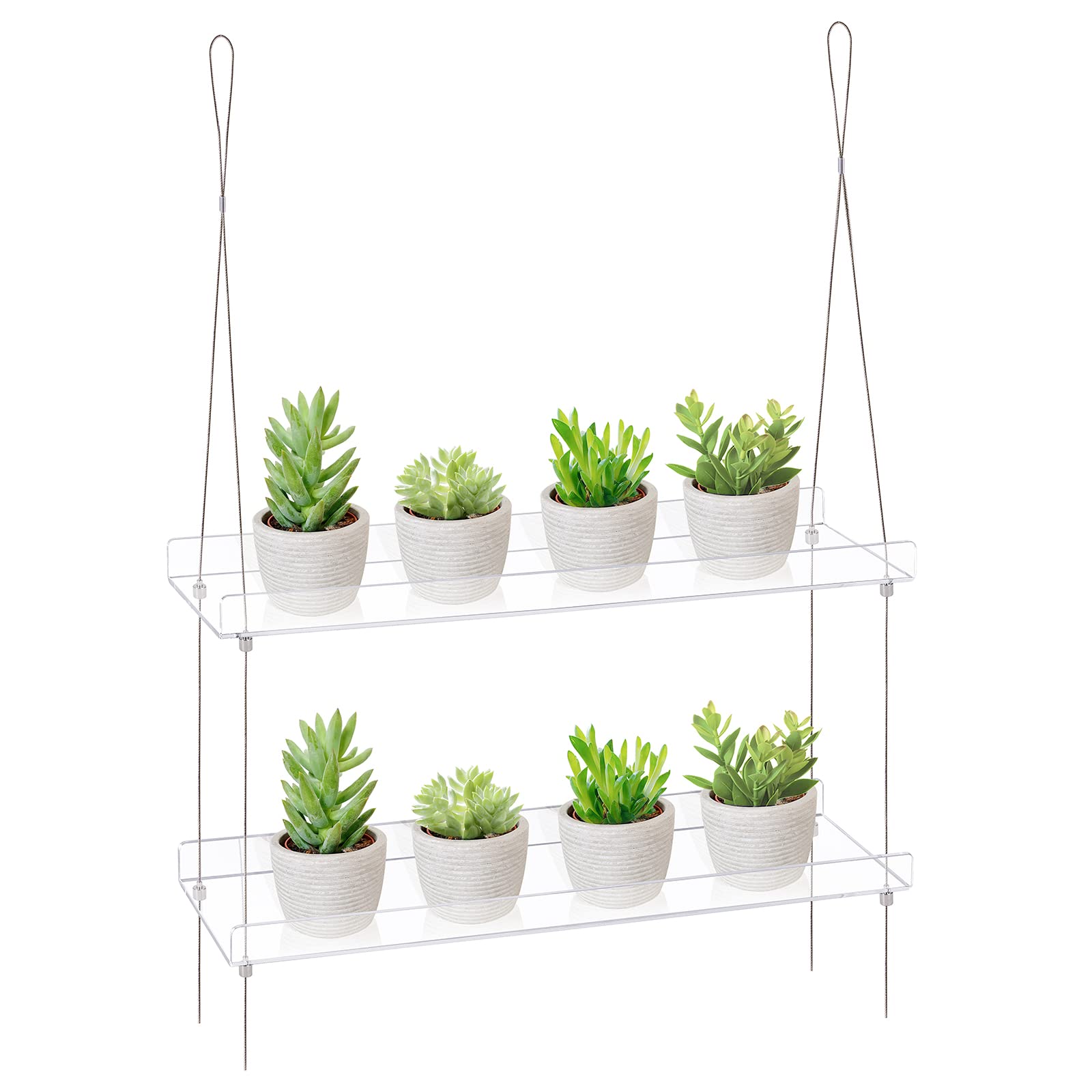 Sumerflos 2-Tier Acrylic Plant Shelves for Window of Kitchen, Bedroom, Living Room, 16 Inch Window Wall Flower Double Hanger Boxes, Height Adjustable Hanging Shelves for Indoor Plants, Succulents