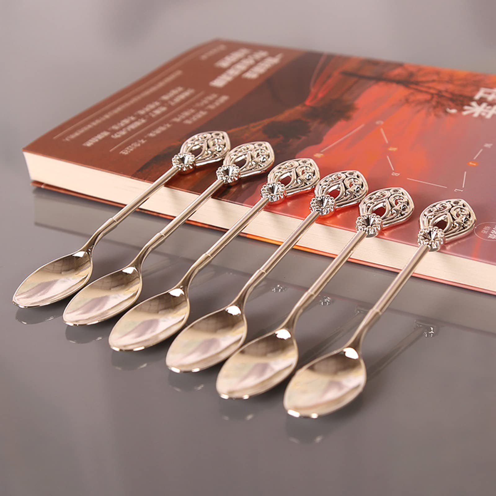 Metal Swan Base Spoon Fork Holder Set, Coffee Fruit Dessert Flatware Dinnerware Set for Decorative Swan Base Holder with 6 Forks or 6 Spoons (Silver spoon-4.9x2.2in)