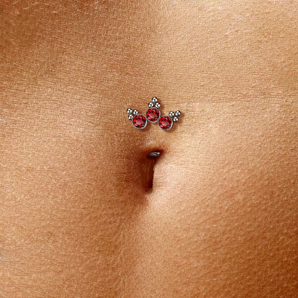Pierced Owl 14GA F136 Implant Grade Titanium Threadless Convex Base CZ Crystal Curve with Ball Clusters Floating Belly Button Ring (Black)