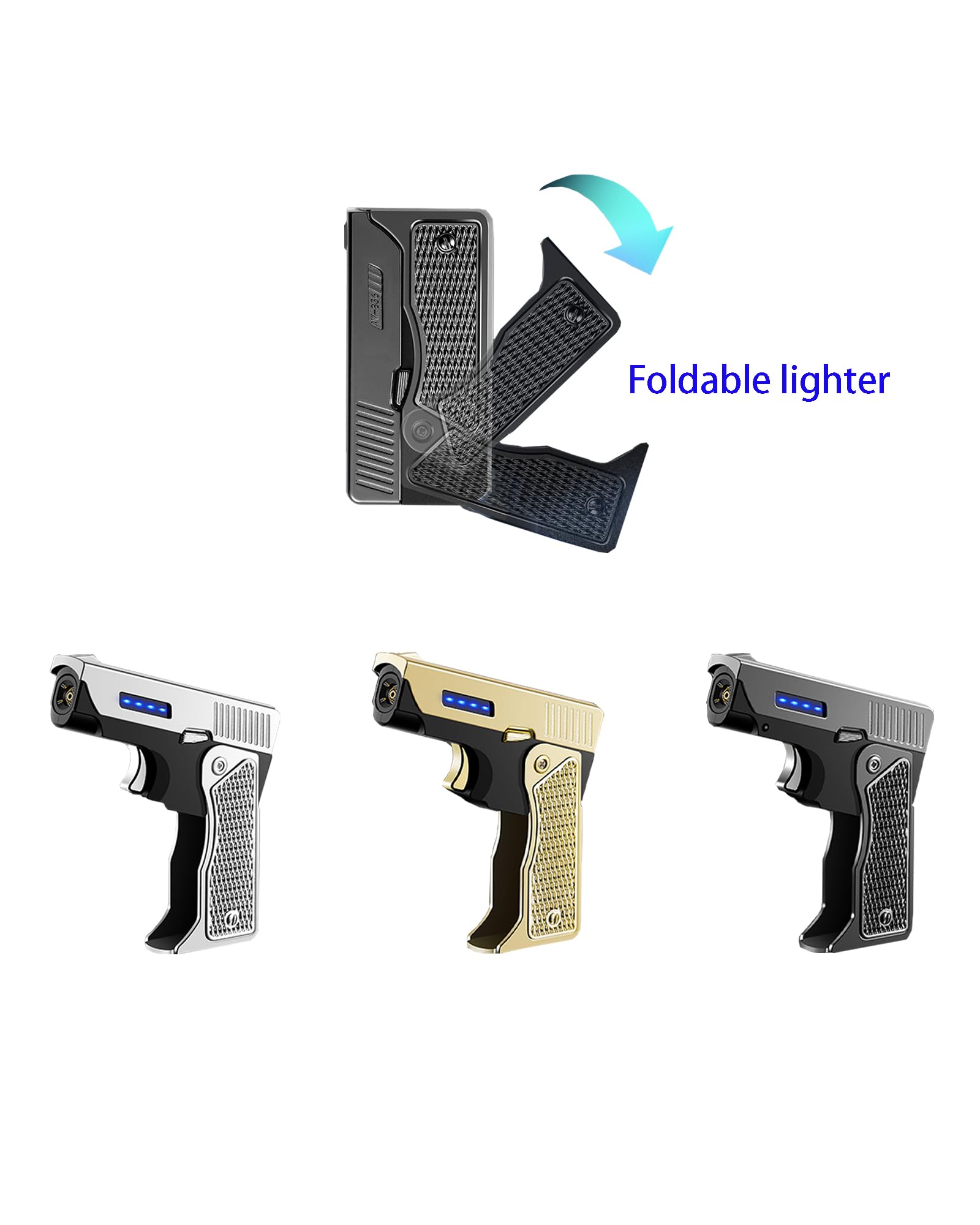 Jnfire 2 in 1 Lighter, Foldable Dual Arc Lighter and Butane Refillable Jet Flame Windproof, Electric USB Rechargeable, Cool Folding Lighter Gift for Men, Butane Not Included (Black Color)
