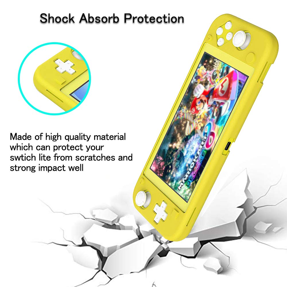 KenSera Case for Nintendo Switch Lite, Switch Lite Skin Accessories Kit Protective Light Slim Silicone Case Cover Shell Protector with Switch Lite Screen Protector (Yellow)
