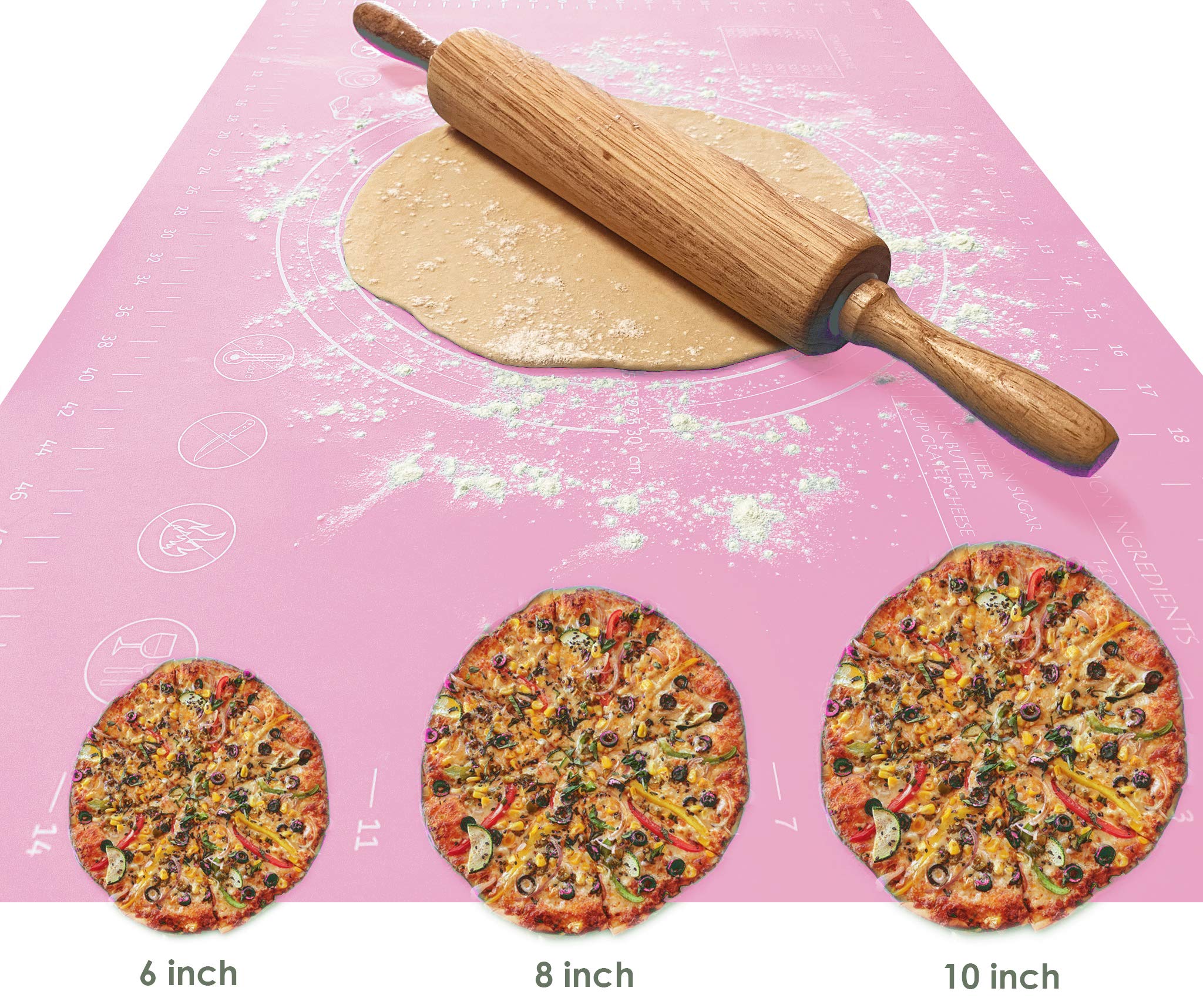 Pink Silicone Baking Mat Pastry Mat For Rolling Out Dough Pastry Pie Crust and Fondant Nonstick Thick Large 25β X 18β With Measurement, BPA Free Non stick Non Slip and Easy to Clean Reusable