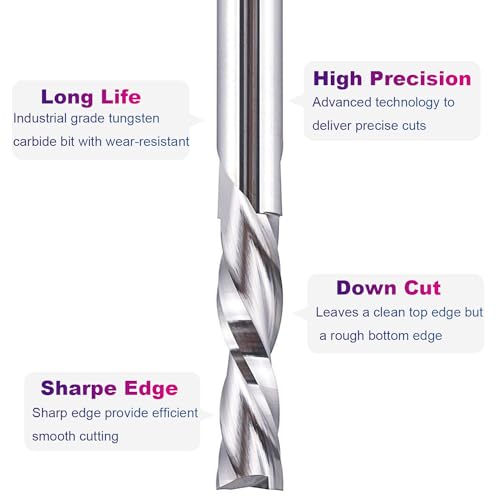 SpeTool Downcut Spiral Router Bits 1/4 inch Shank,1/4 inch Cutting Diameter Solid Carbide CNC Router Bit Woodworking End Mills for Wood Carving Slotting