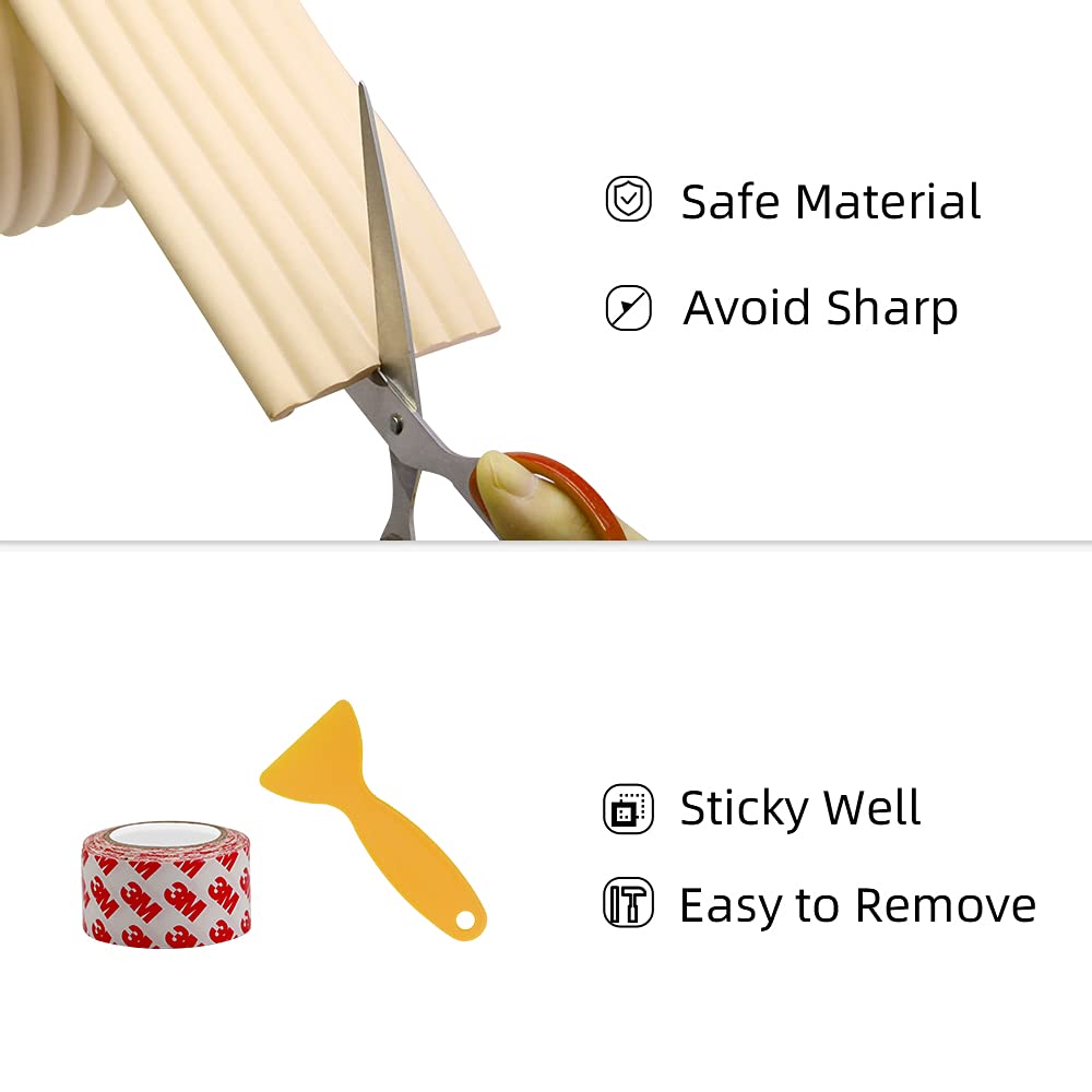 SKEZN Extra-Wide Baby Proofing Edge Protector Guards Smooth 6.5ft Baby Safety Foam Bumpers with Adhesive 3M Tape (Beige)