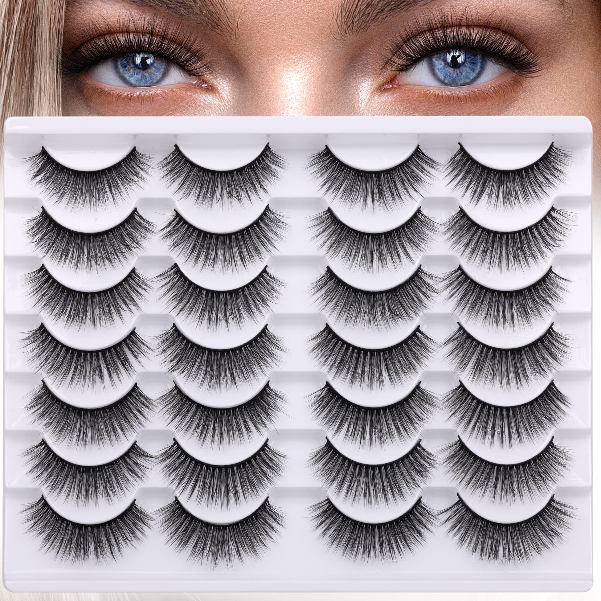 Newcally Lashes False Eyelashes Natural Fluffy Light Volume Faux Mink Lashes 14 Pairs Pack
